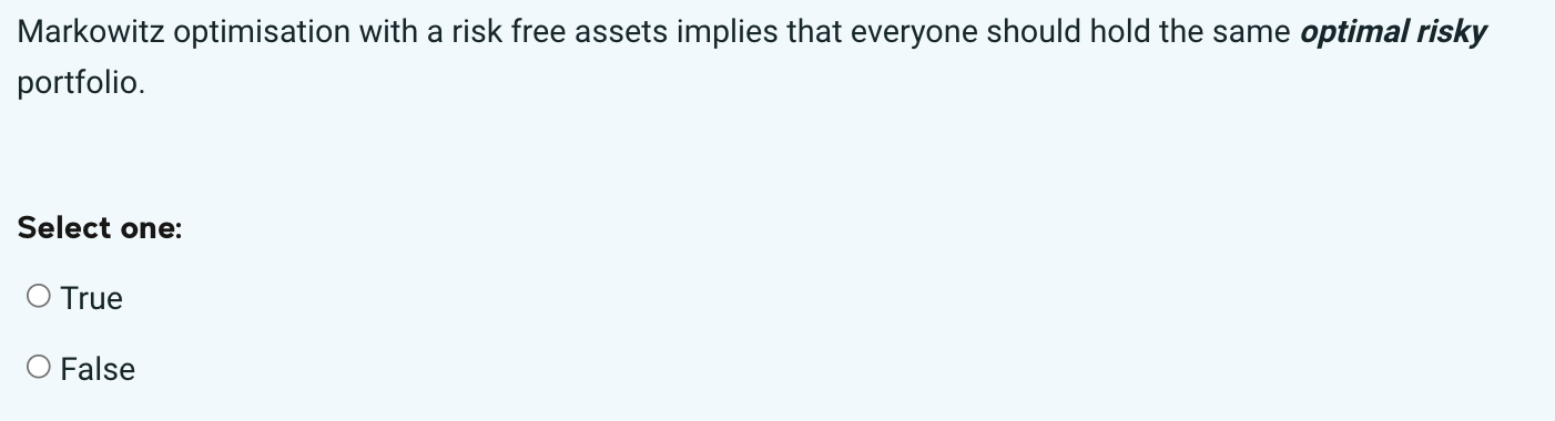 Solved Markowitz optimisation with a risk free assets | Chegg.com