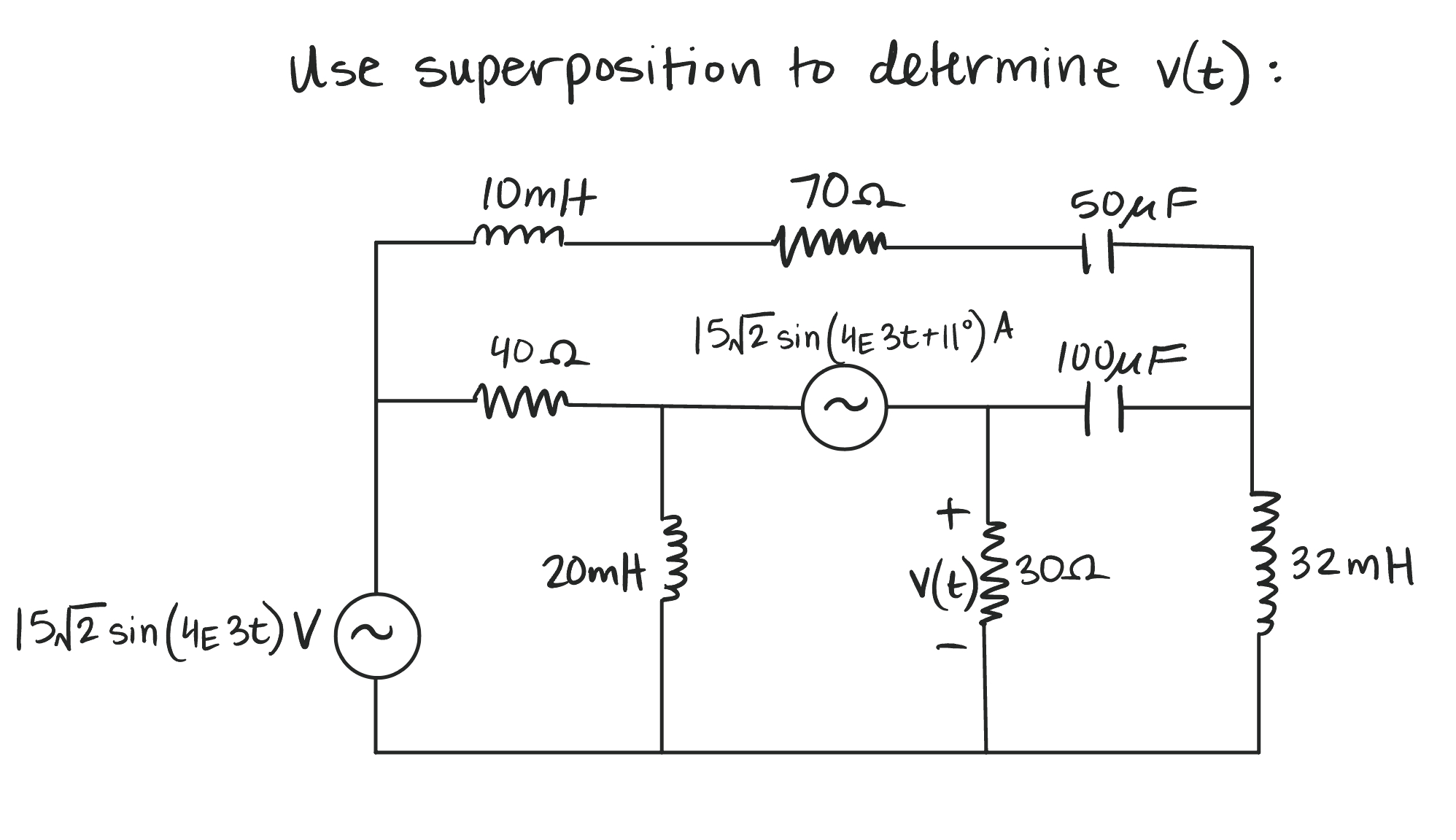 Solved Use superposition to determine v(t) : | Chegg.com