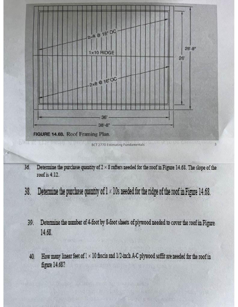 Solved 36. Determine the purchase quantity of 2x8 rafters | Chegg.com