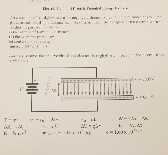 Solved Electric Field and Electric Potential Energy Exercise | Chegg.com