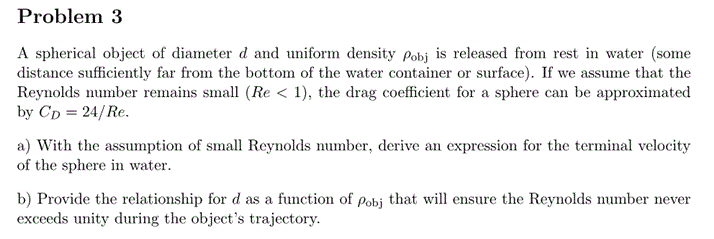 Solved A spherical object of diameter d and uniform density | Chegg.com
