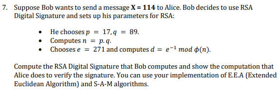 Solved Suppose Bob wants to send a message X=114 to Alice. | Chegg.com