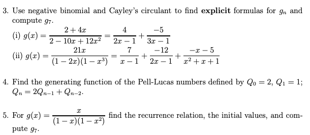 Solved 3. Use negative binomial and Cayley's circulant to | Chegg.com