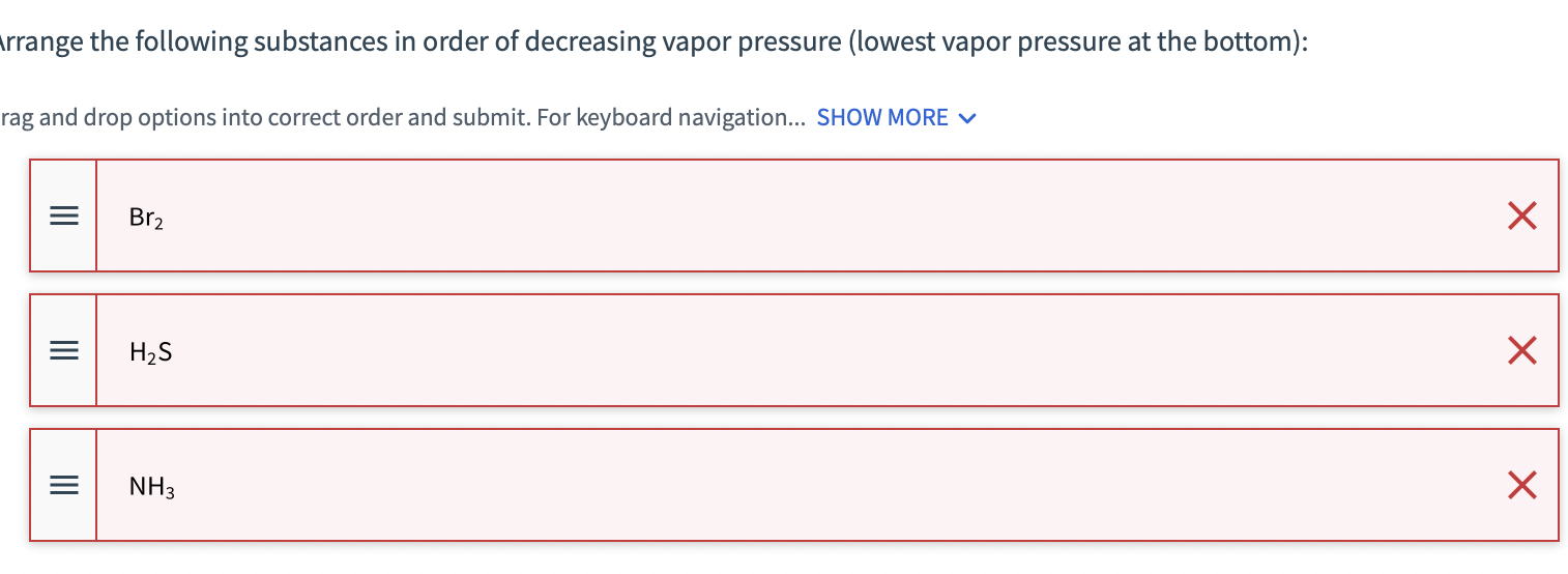 Solved Arrange the following substances in order of | Chegg.com