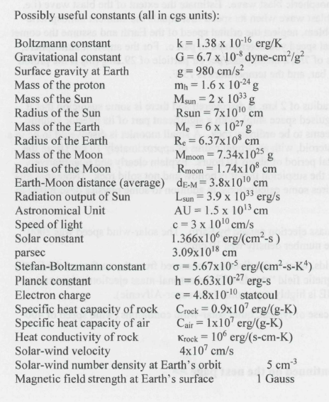 Possibly useful constants (all in cgs units): k 1.38 | Chegg.com