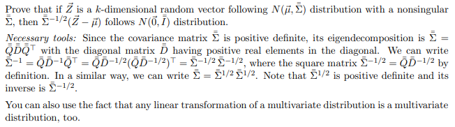 Solved Prove that if Z is a k-dimensional random vector | Chegg.com