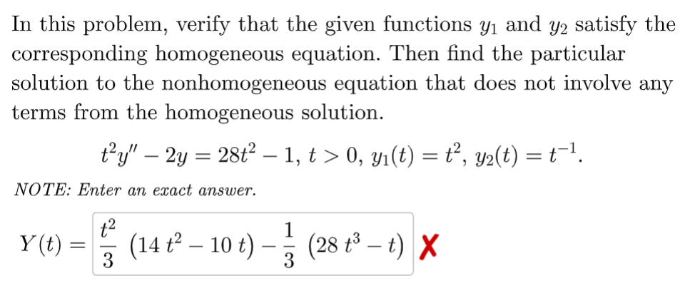 Solved In this problem, verify that the given functions y1 | Chegg.com