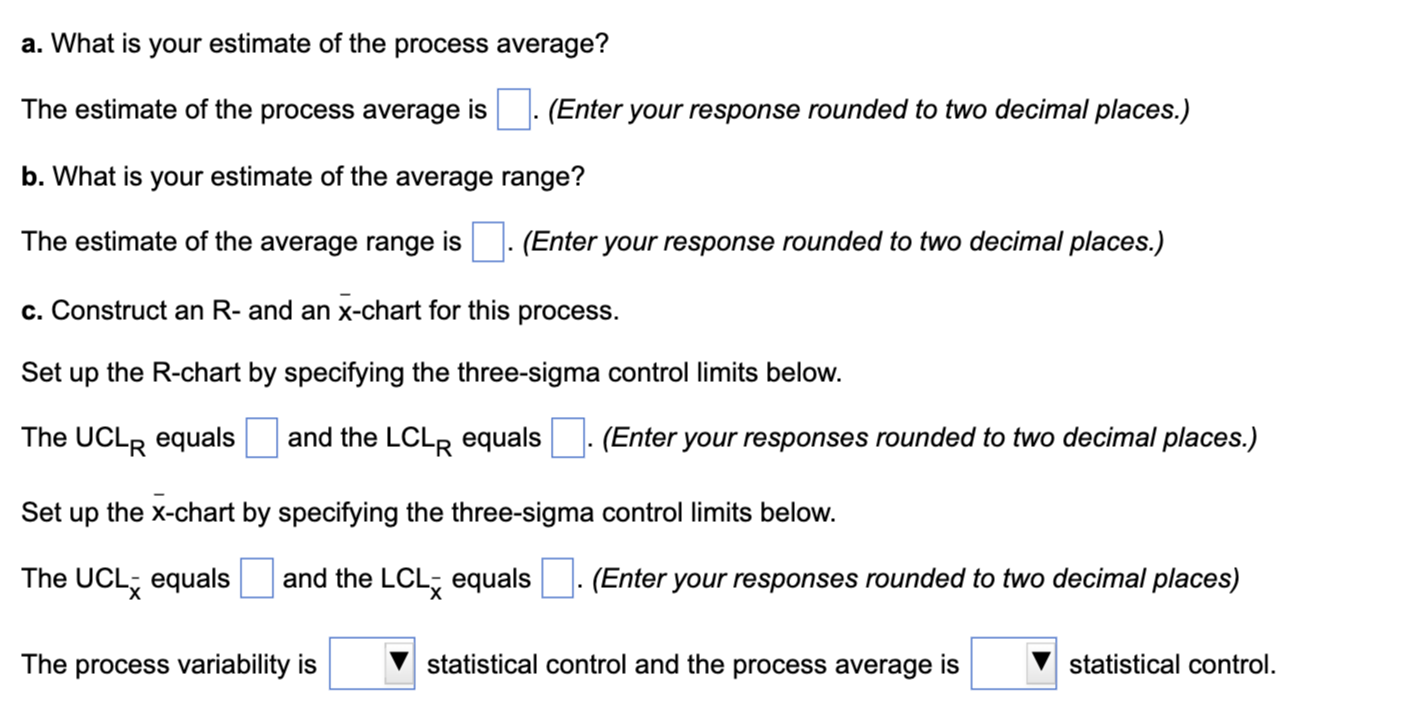 Solved a. What is your estimate of the process average? The | Chegg.com