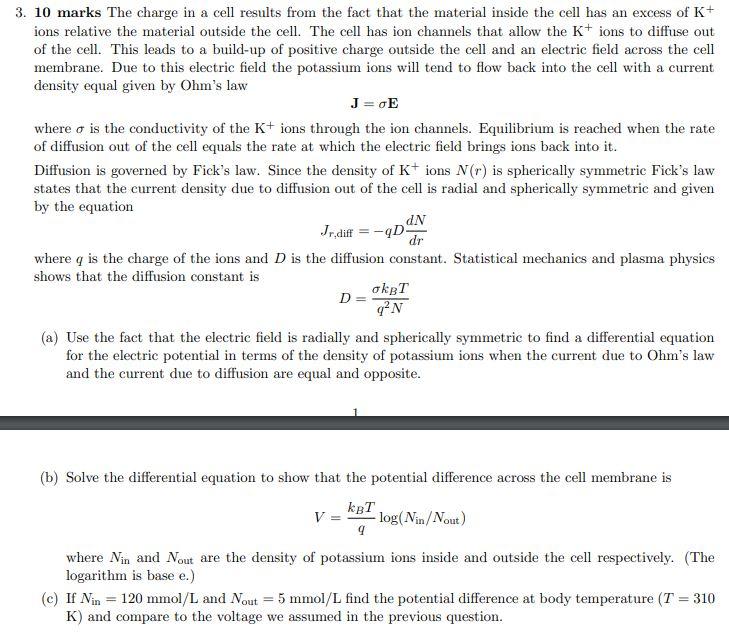 Solved 3. 10 marks The charge in a cell results from the | Chegg.com