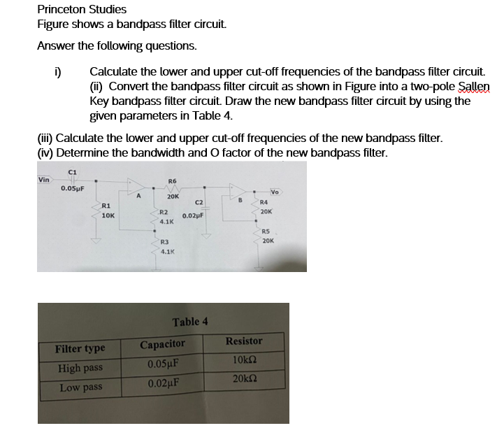 Solved Princeton Studies Figure shows a bandpass filter | Chegg.com