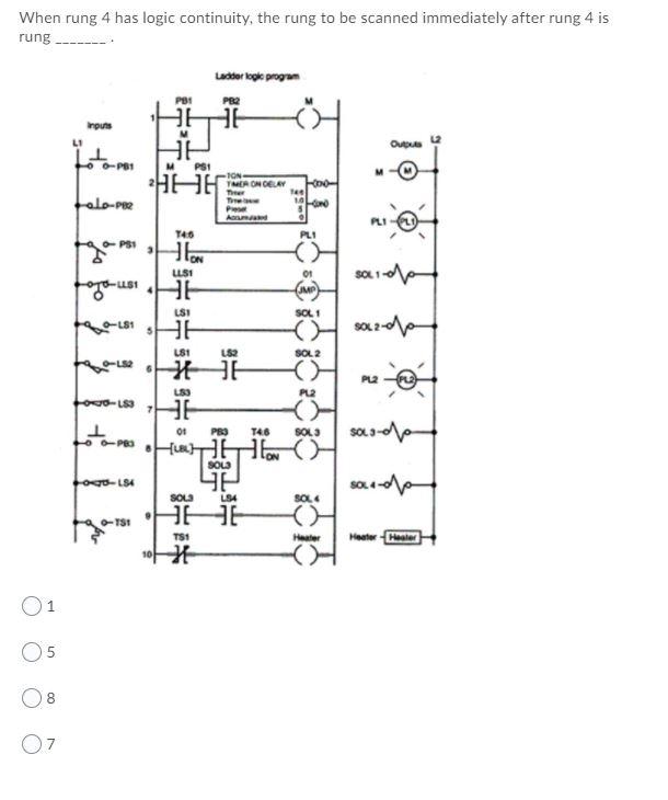 Solved When rung 4 has logic continuity, the rung to be | Chegg.com