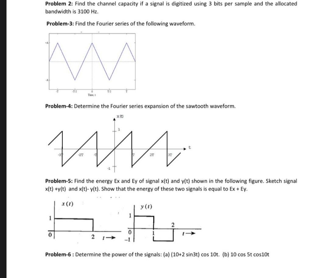 Solved Problem 2: Find the channel capacity if a signal is | Chegg.com