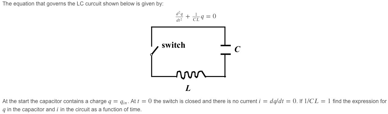 Solved The equation that governs the LC curcuit shown below | Chegg.com