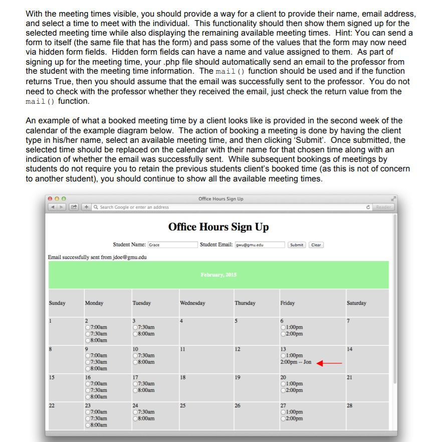 Office Hour Booking Form In this assignment you will | Chegg.com