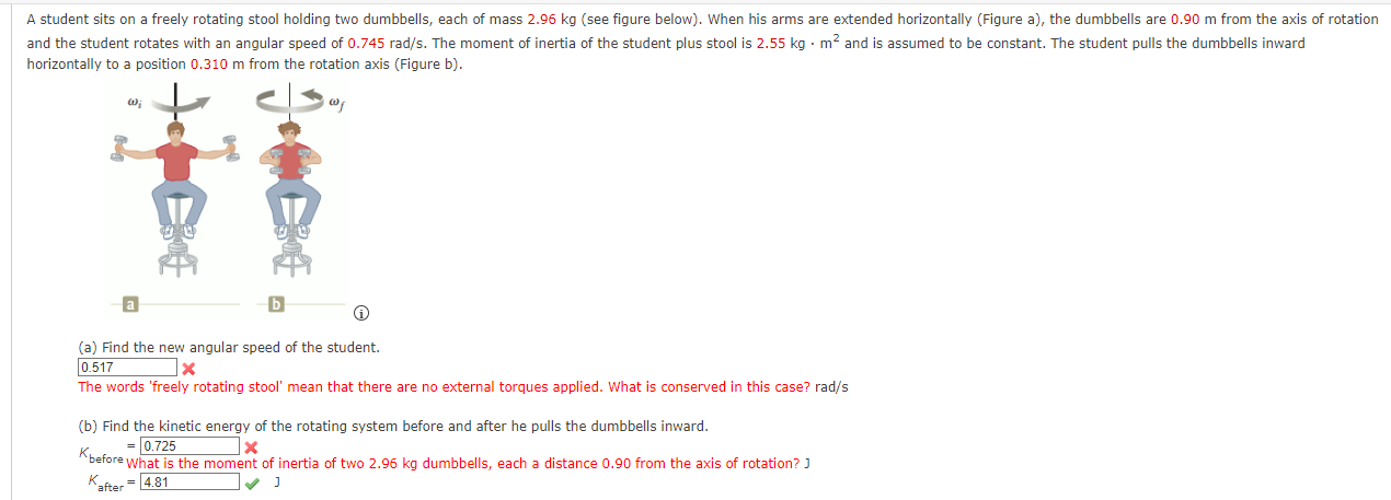 Solved A student sits on a freely rotating stool holding two | Chegg.com