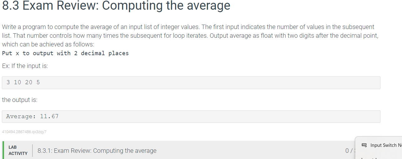 Solved 8.3 Exam Review: Computing the average Write a | Chegg.com