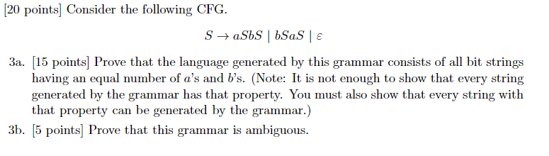 Solved 20 points Consider the following CFG 3a 15 points | Chegg.com