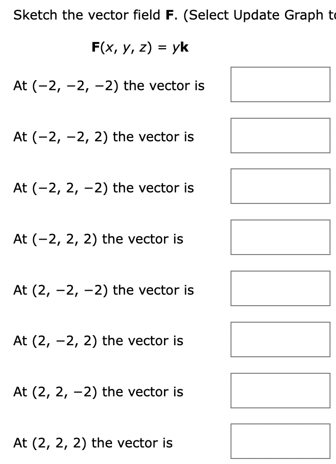 Sketch the vector field F. (Select Update Graph t | Chegg.com