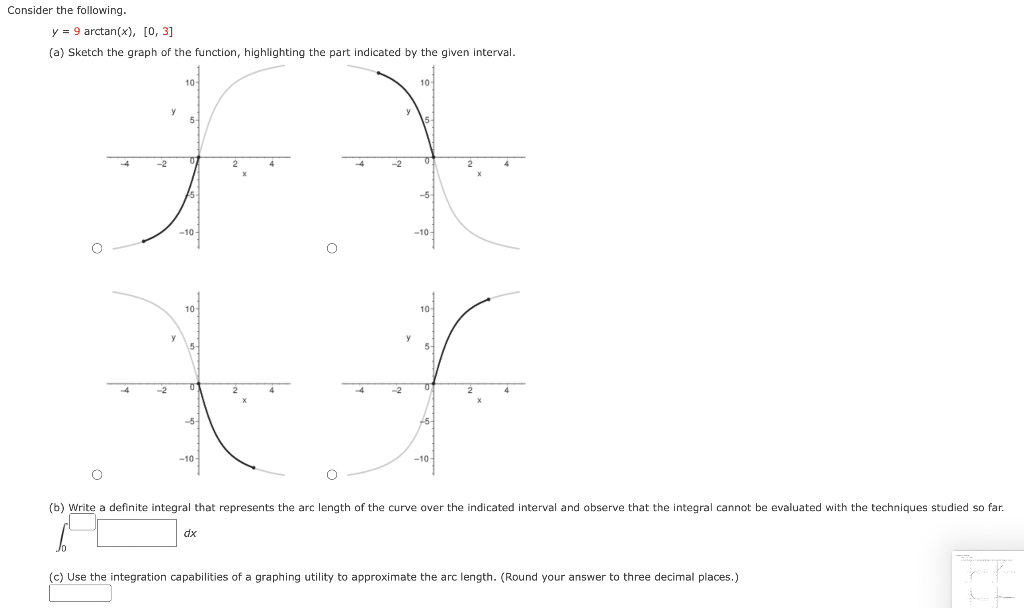 Solved y=9arctan(x),[0,3] (a) Sketch the graph of the | Chegg.com