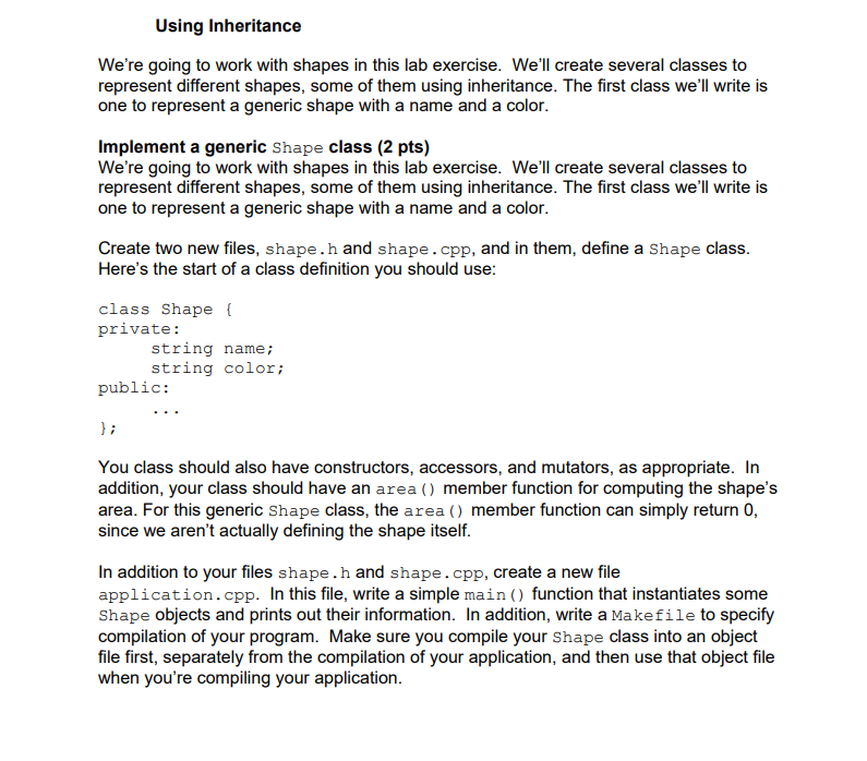 Solved Using Inheritance We're going to work with shapes in | Chegg.com