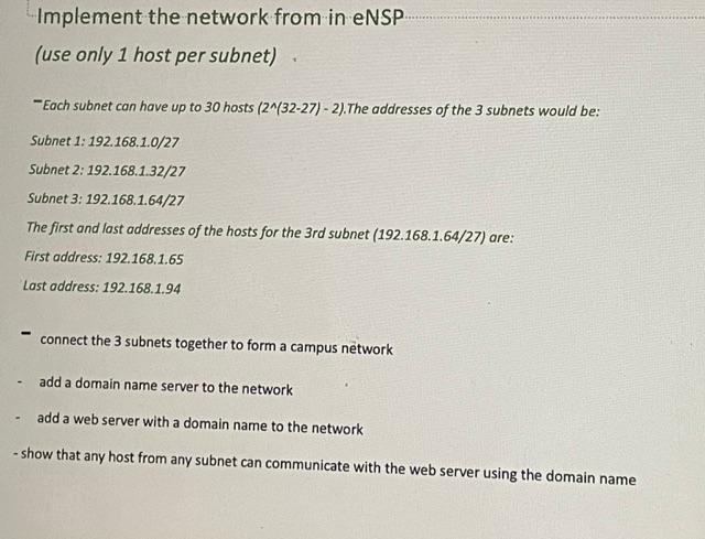 Solved (use only 1 host per subnet) - Each subnet can have | Chegg.com
