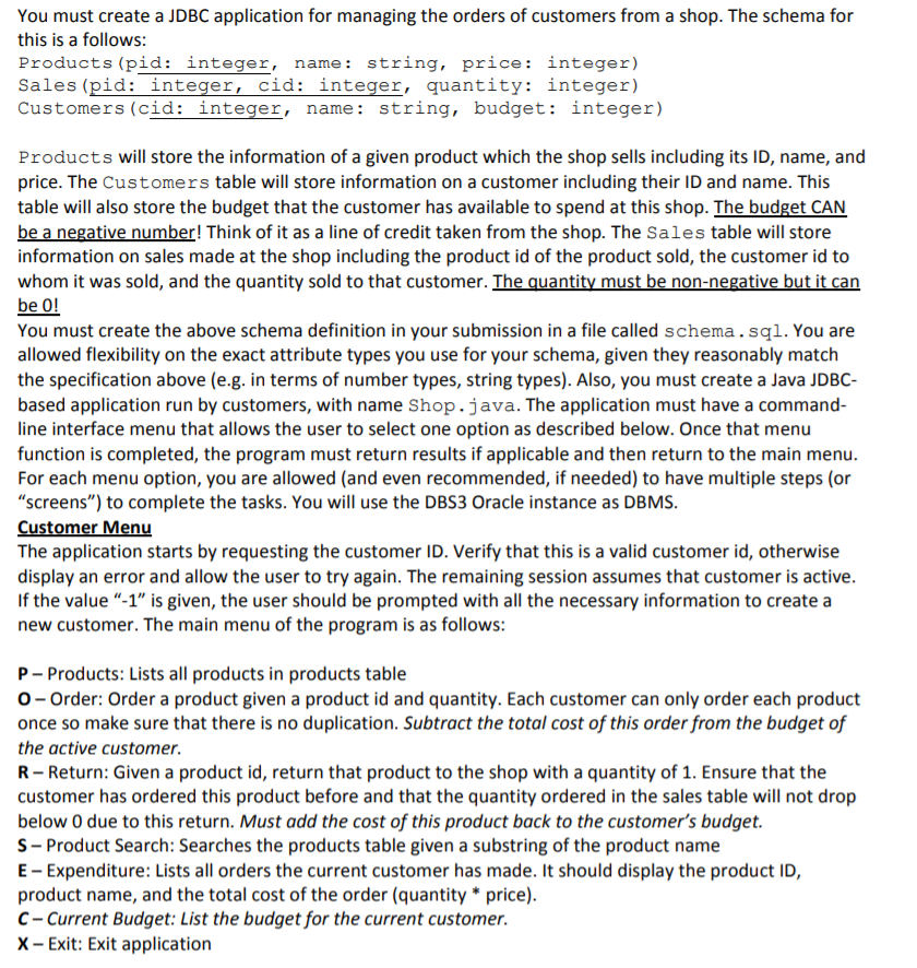 Solved You must create a JDBC application for managing the | Chegg.com