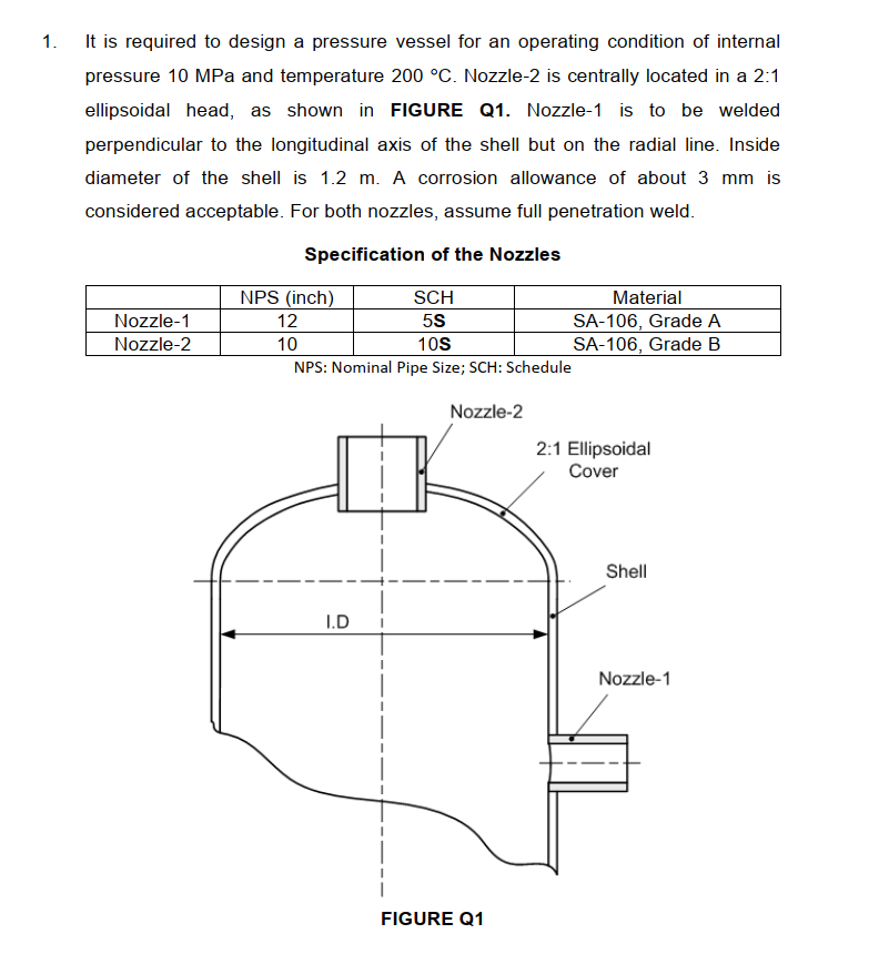 Solved 1. It is required to design a pressure vessel for an | Chegg.com
