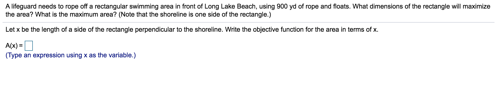 Solved A lifeguard needs to rope off a rectangular swimming | Chegg.com