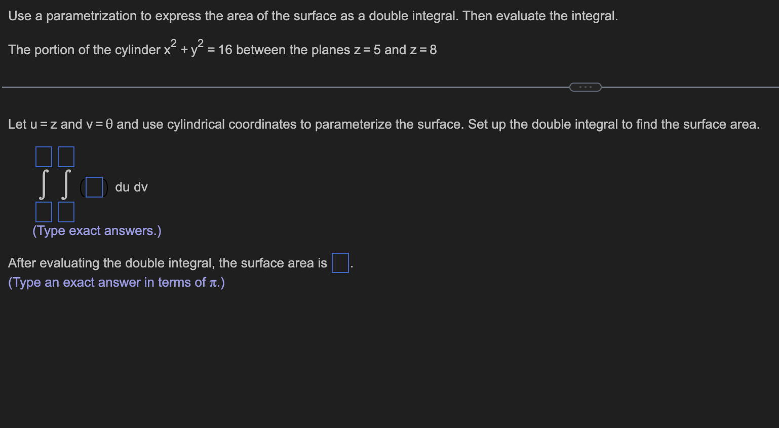 Solved Use a parametrization to express the area of the | Chegg.com