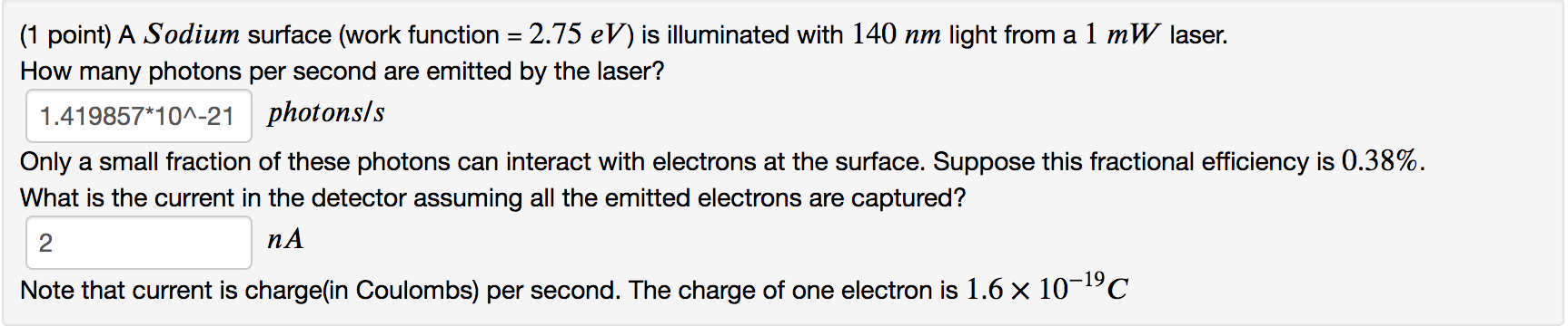 Solved (1 point) A Sodium surface (work function = 2.75 eV) | Chegg.com