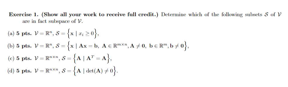 Solved Exercise 1. (Show all your work to receive full | Chegg.com