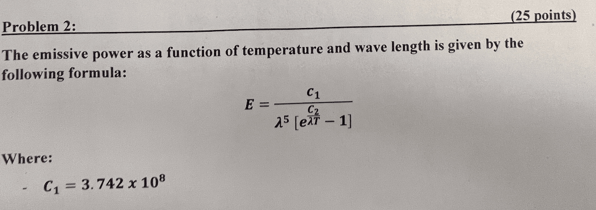 The emissive power as a function of temperature and | Chegg.com