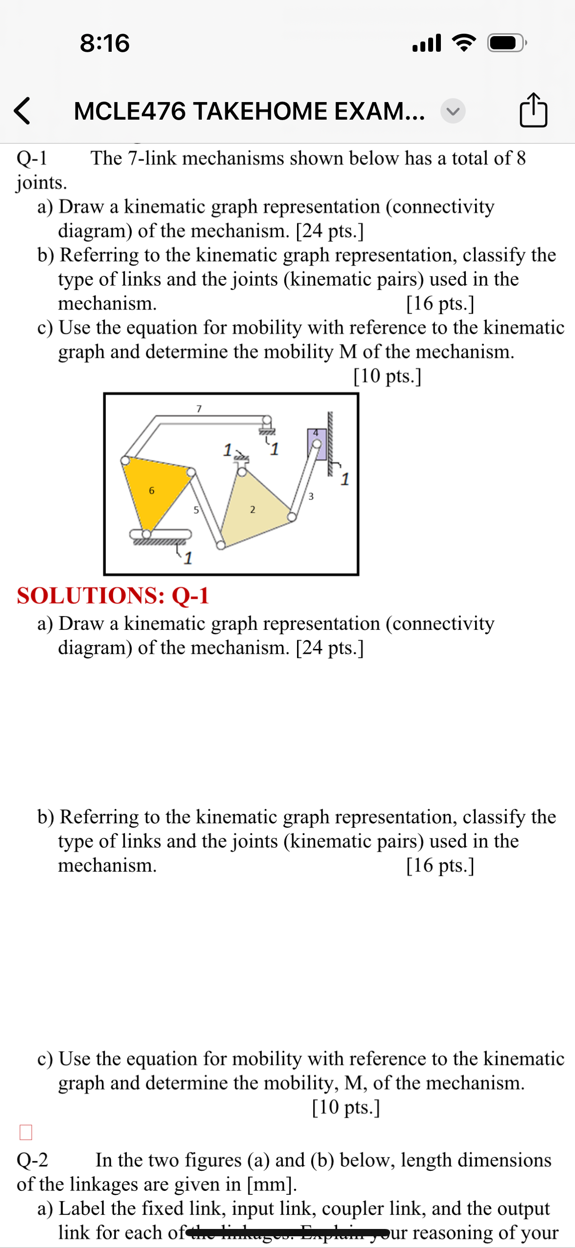 Solved Q-1 ﻿The 7-link mechanisms shown below has a total of | Chegg.com