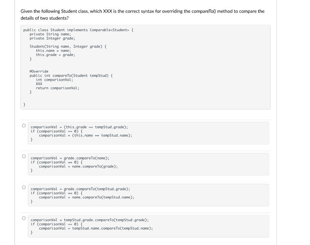 Solved Given the following Student class, which XXX is the | Chegg.com