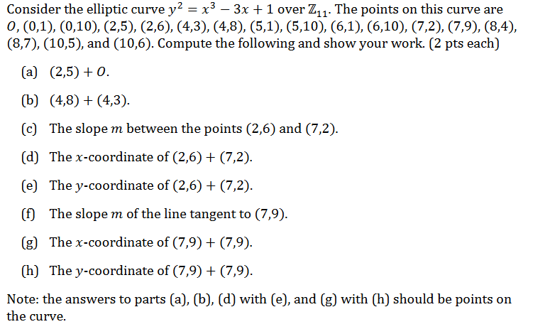 Solved Consider the elliptic curve y2=x3−3x+1 over Z11. The | Chegg.com