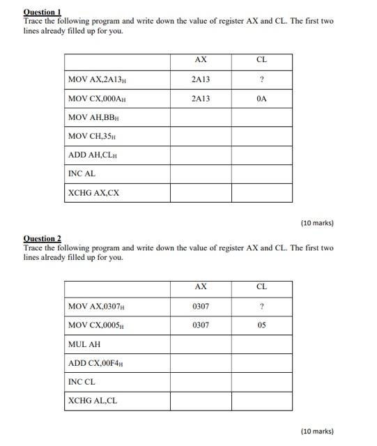 Solved Question 1 Trace the following program and write down | Chegg.com