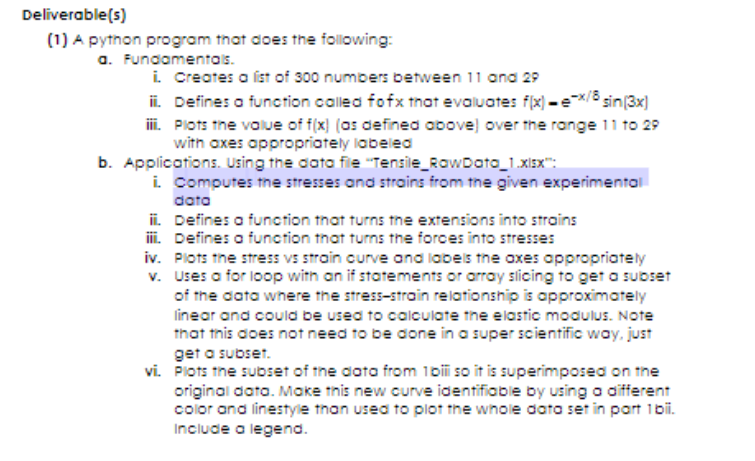 Deliverable(s) (1) A python program that does the | Chegg.com
