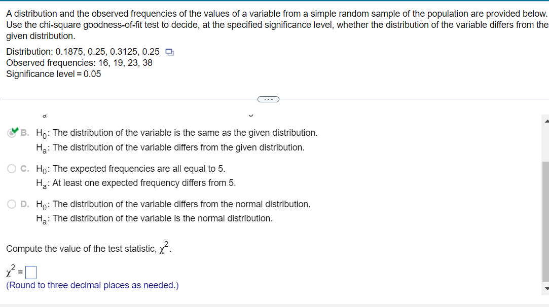 Solved A distribution and the observed frequencies of the | Chegg.com