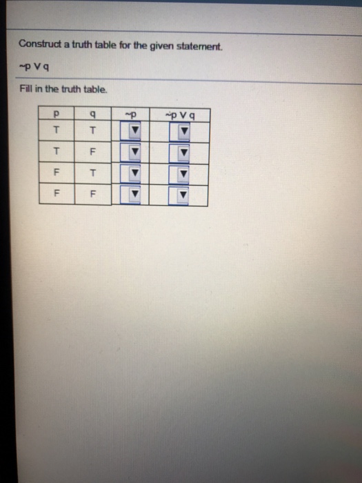 Solved Construct a truth table for the given statement pvq | Chegg.com