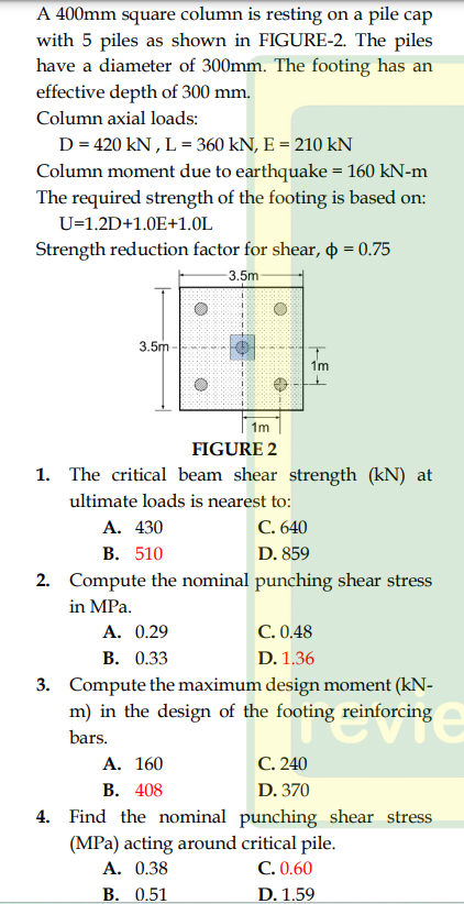Solved A 400 mm square column is resting on a pile cap with | Chegg.com
