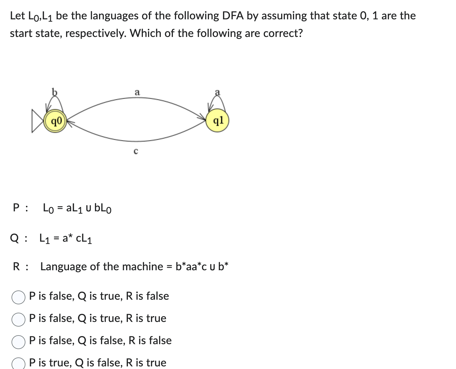 Solved Let L0,L1 be the languages of the following DFA by | Chegg.com