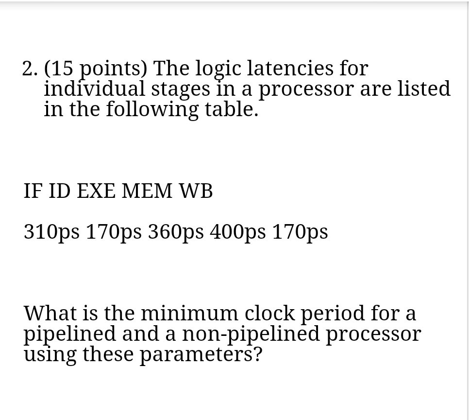 Solved 2. (15 points) The logic latencies for individual | Chegg.com
