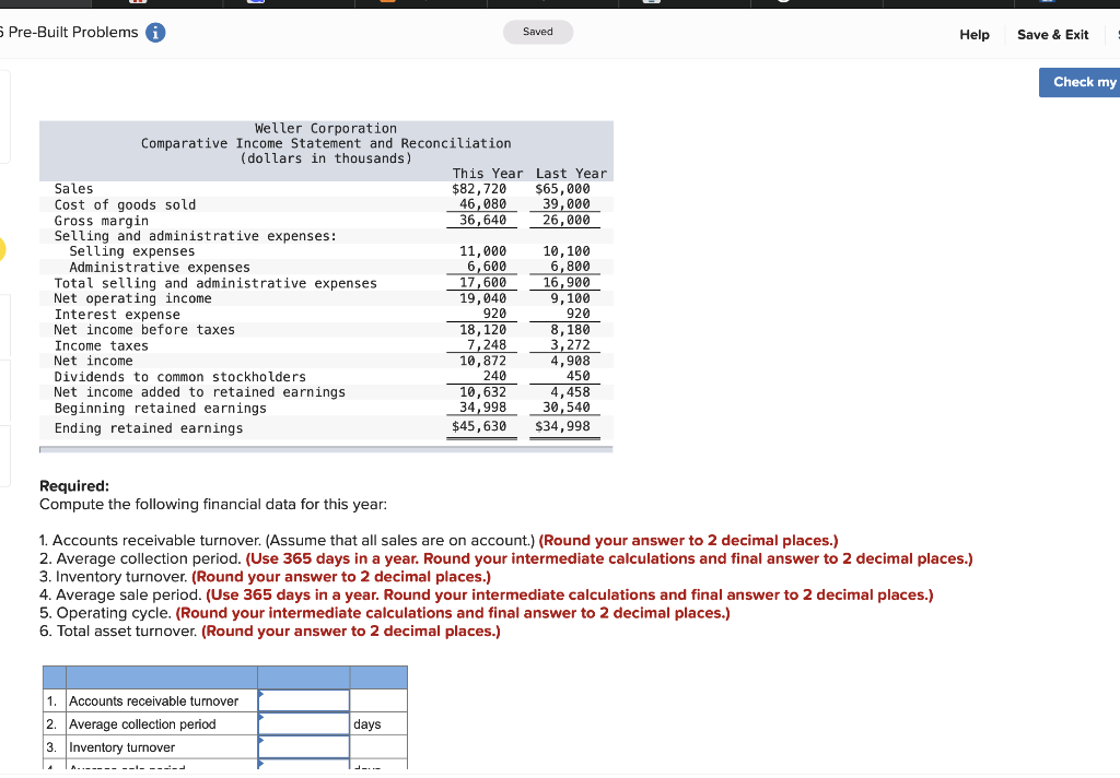 Solved Pre-Built Problems Saved Help Save & Exit Check my | Chegg.com