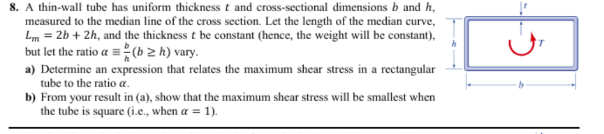 Solved A thin-wall tube has uniform thickness t ﻿and | Chegg.com