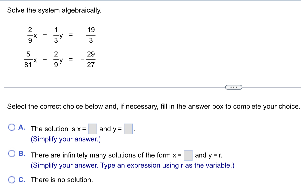 Solved Solve the system algebraically. | Chegg.com