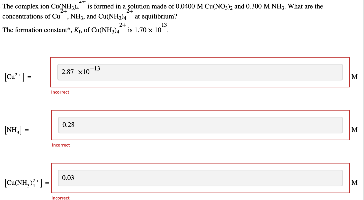 Solved The complex ion Cu(NH3)42 T is formed in a solution | Chegg.com