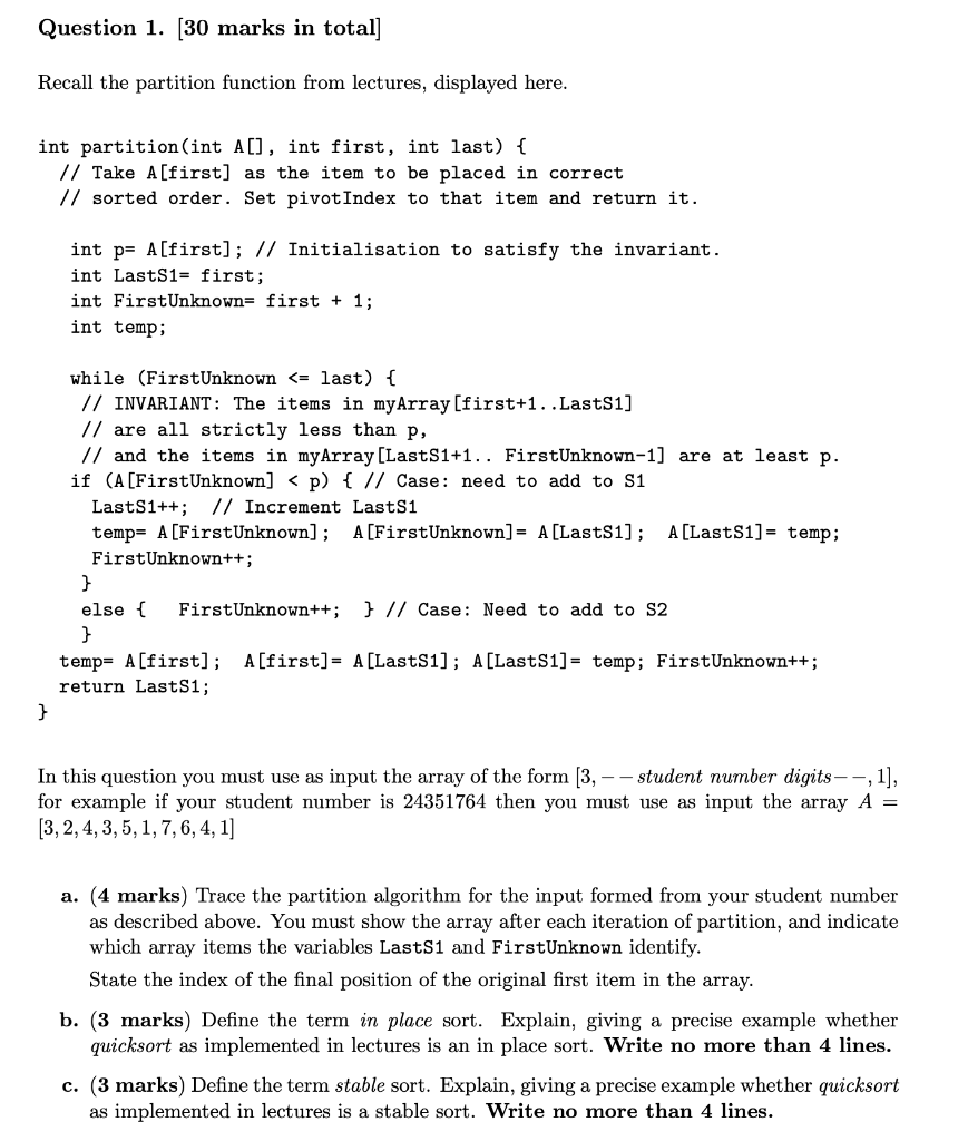 Solved Question 1. [30 marks in total] Recall the partition | Chegg.com