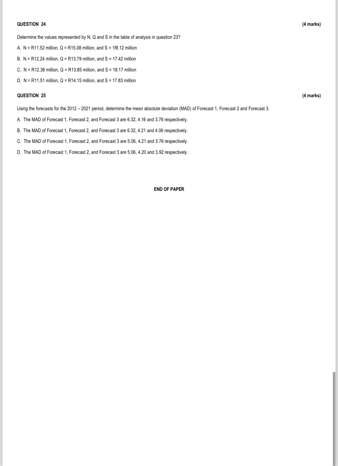 QUESTION 24(4 ﻿marks)Determine the values represented | Chegg.com