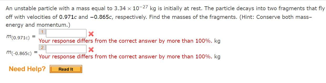 Solved An unstable particle with a mass equal to 3.34 | Chegg.com
