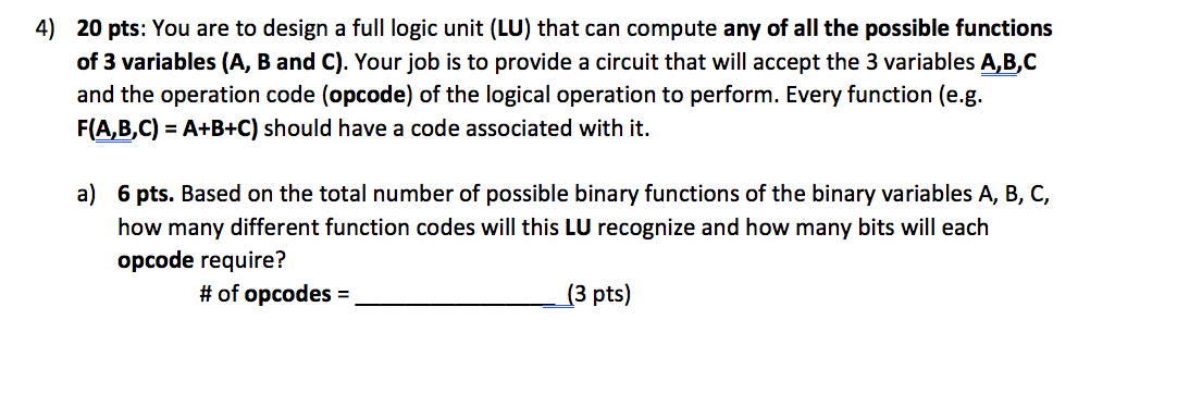 4) 20 pts: You are to design a full logic unit (LU) | Chegg.com